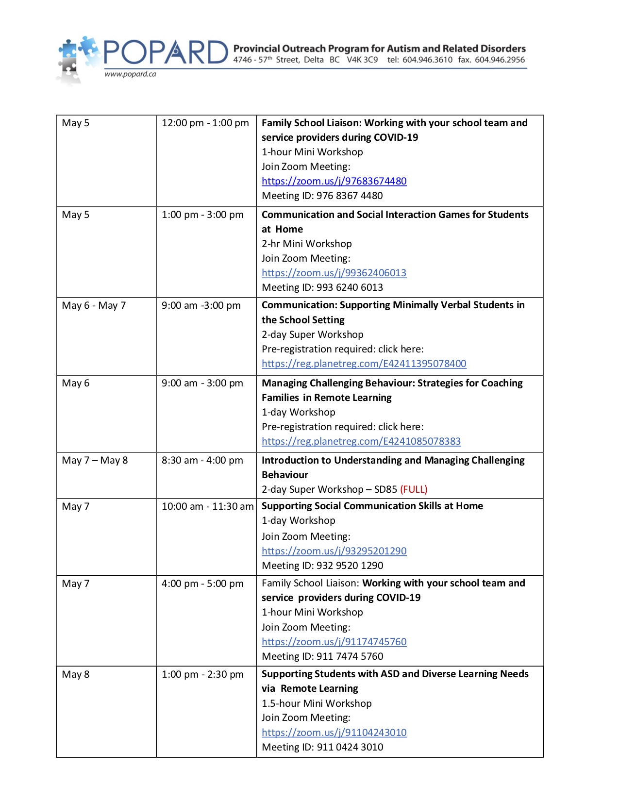 FREE AVAILABLE POPARD WORKSHOPS