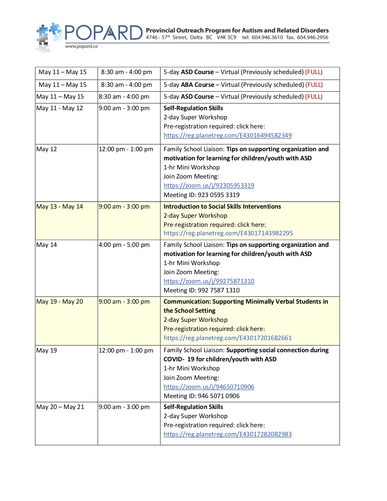 FREE AVAILABLE POPARD WORKSHOPS