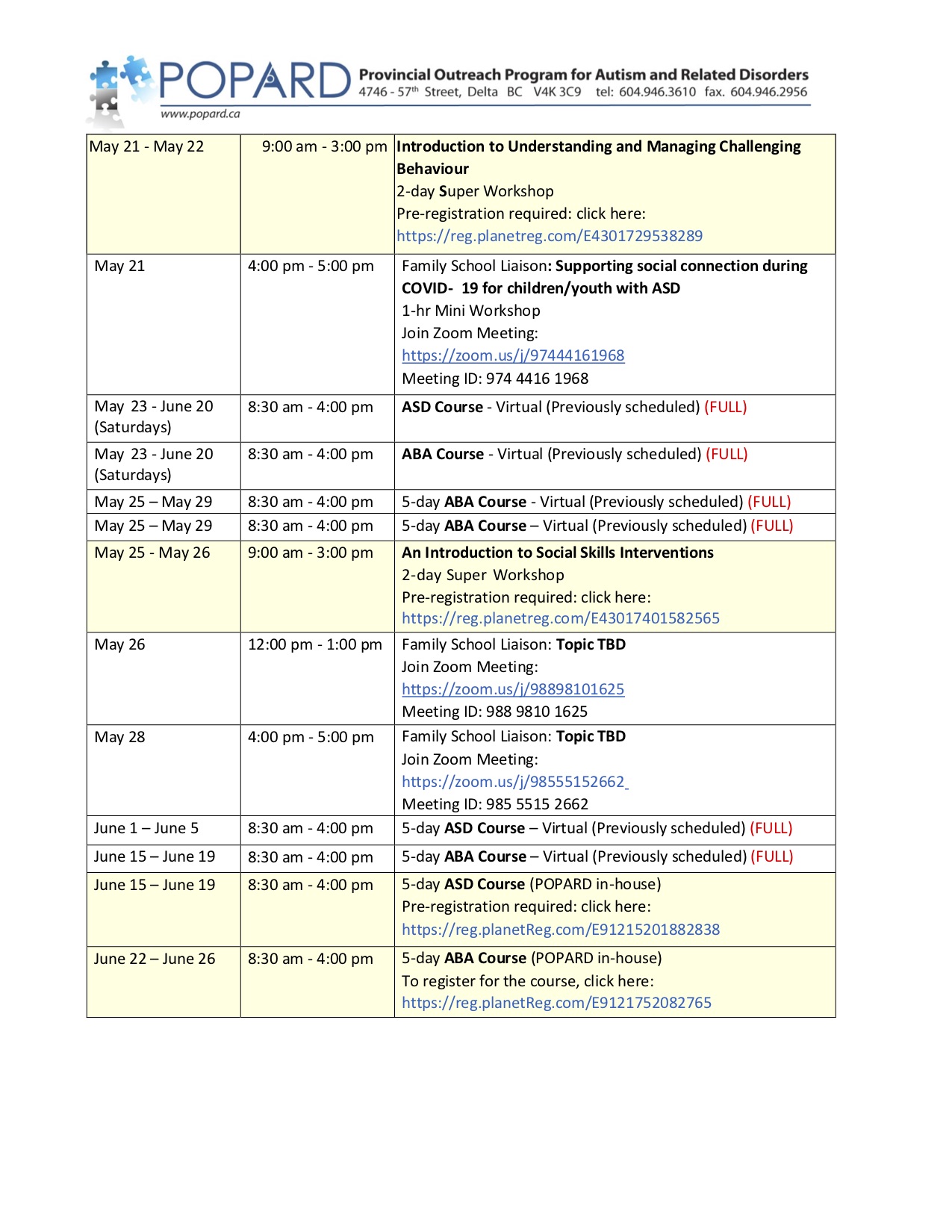 FREE AVAILABLE POPARD WORKSHOPS